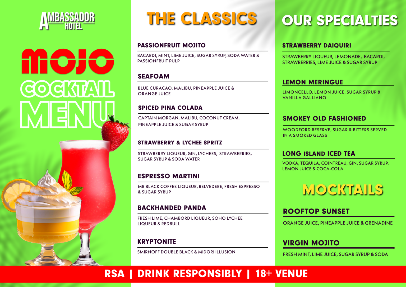 Ambassador Hotel Menus | Affordable Everyday Dining in Mackay